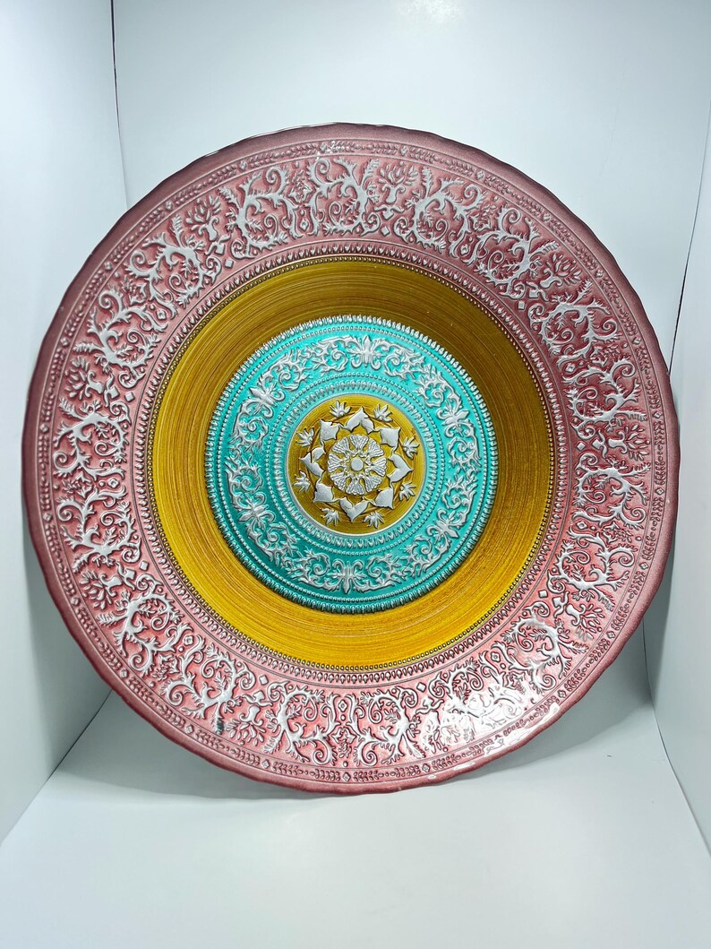 Turkish Art Glass Centerpiece Bowl Reverse Hand Painted LARGE - Etsy