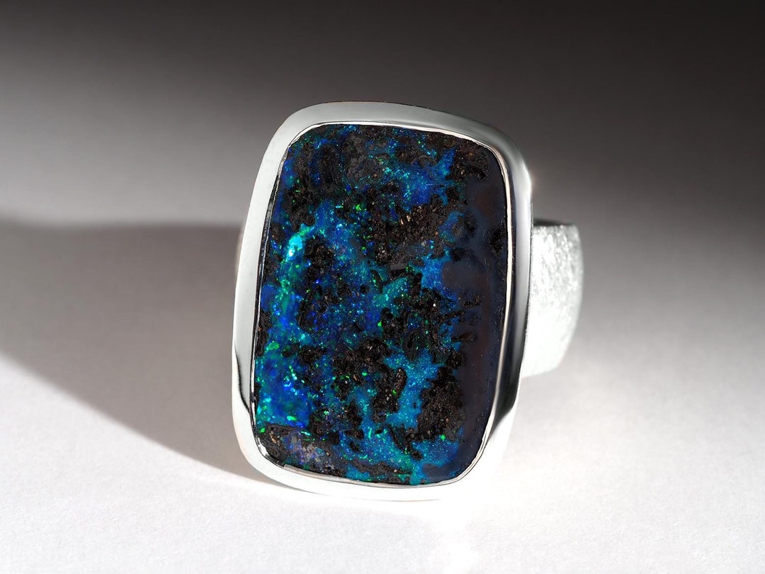 Universe Opal Ring Silver Cosmic Style Statement Ring Unisex Gift ...