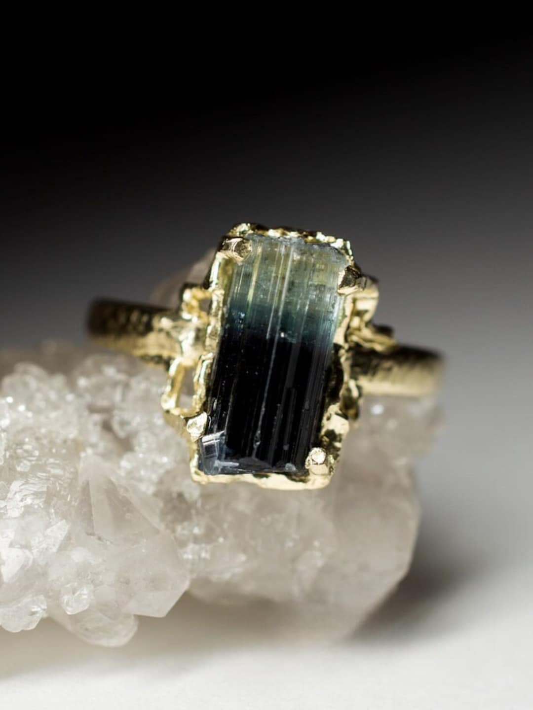 Made to Order: Tourmaline Crystal Gold Ring Paraiba Lagun Raw Natural ...