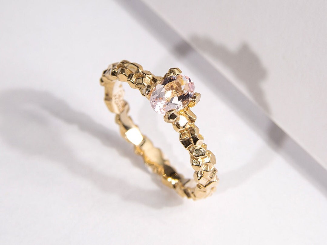 Sold: Morganite Ring Gold Natural Pink Beryl Gemstone Mens Fine Jewelry ...