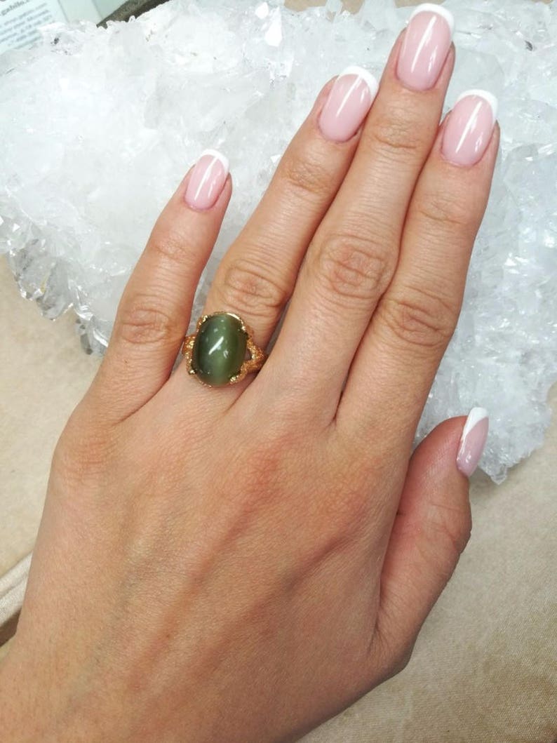 Cat's Eye Nephrite Ring Jade Gold Chatoyancy Engagement - Etsy
