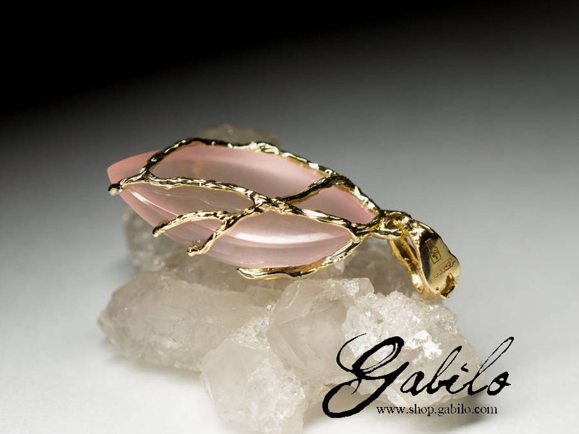 Rose Quartz Gold Pendant Unisex Natural Gemstone 14k Gold | Etsy
