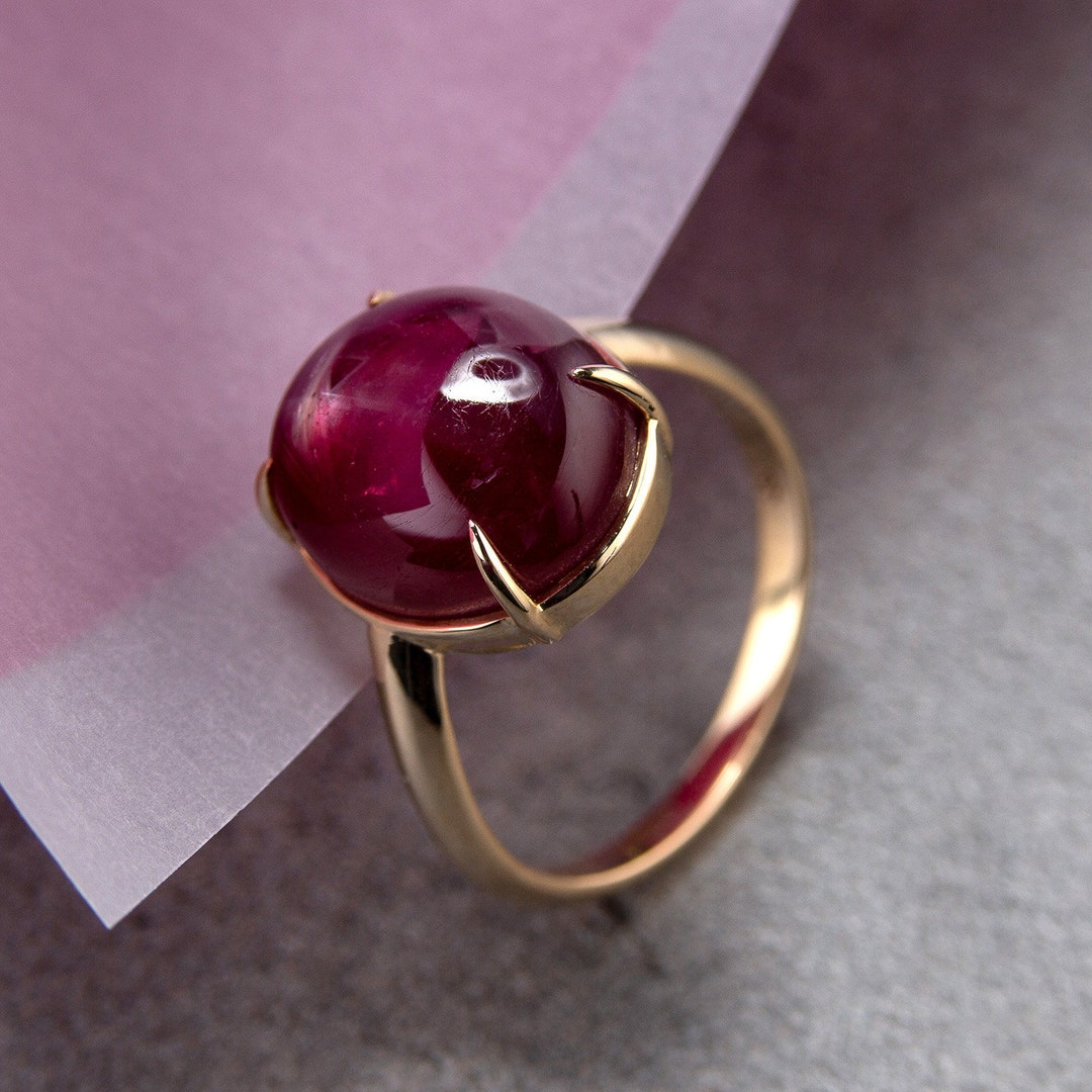 Star Ruby Ring Gold Natural Red Ruby Cabochon Yellow Gold Cocktail Ring ...