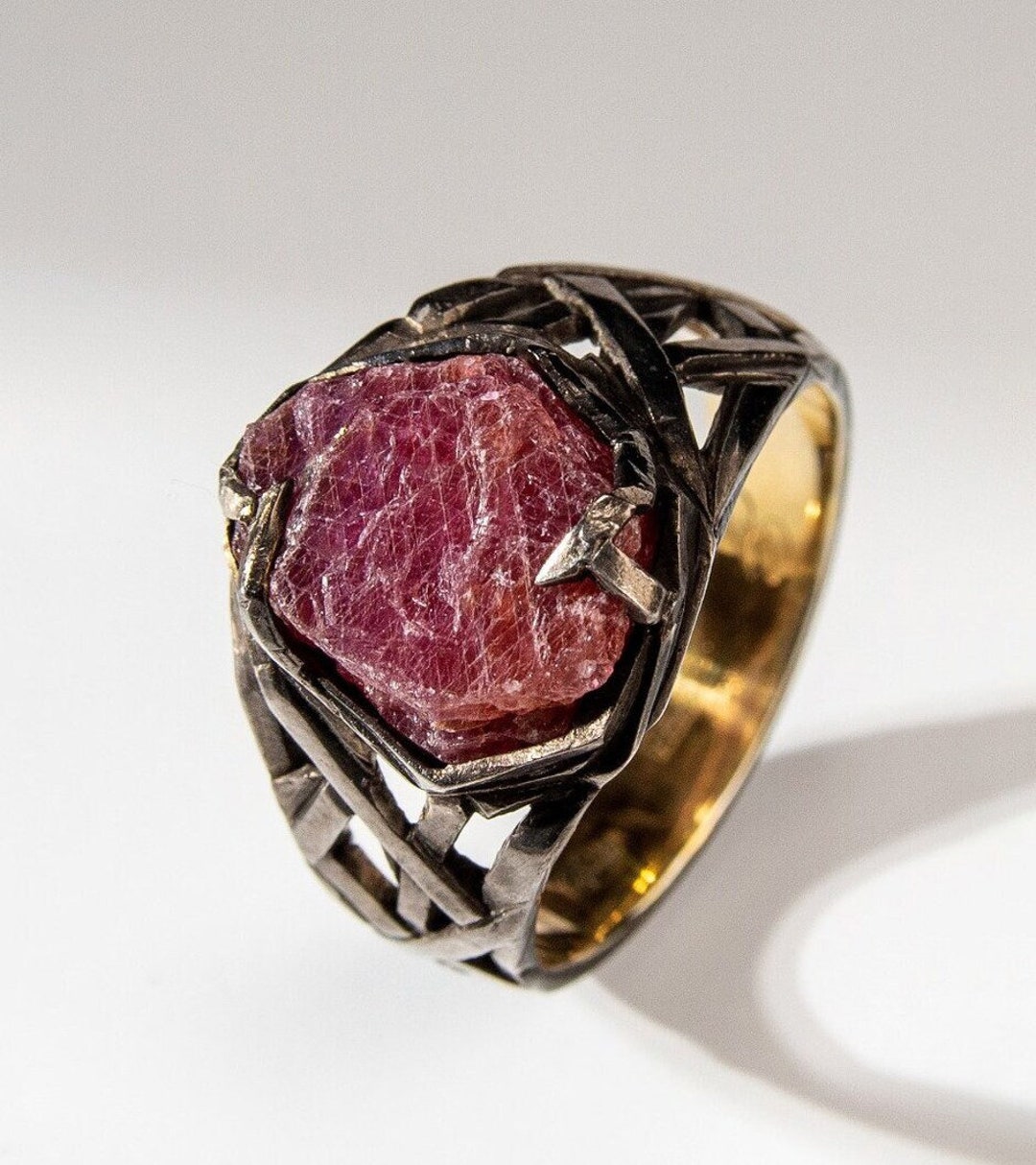 Made to Order: Ruby Crystal Ring Patinated Gold Plated Silver Gemstone ...