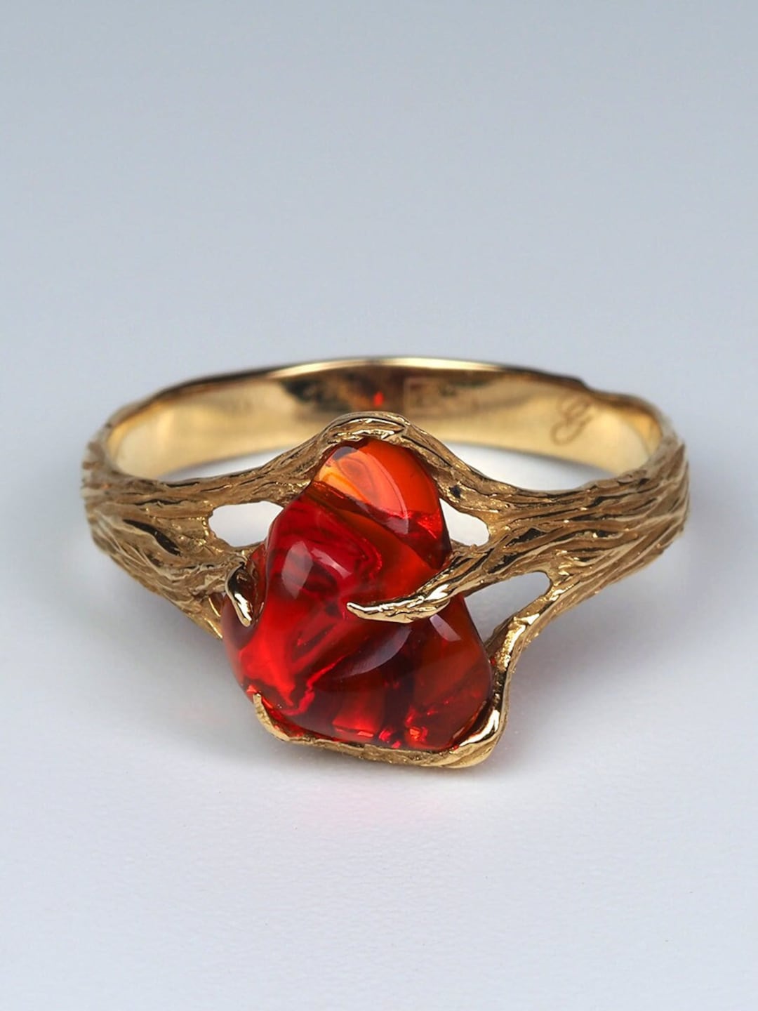 Fire Mexican Opal Gold Ring Mexican Gold Red Freeform Gemstone Rare ...