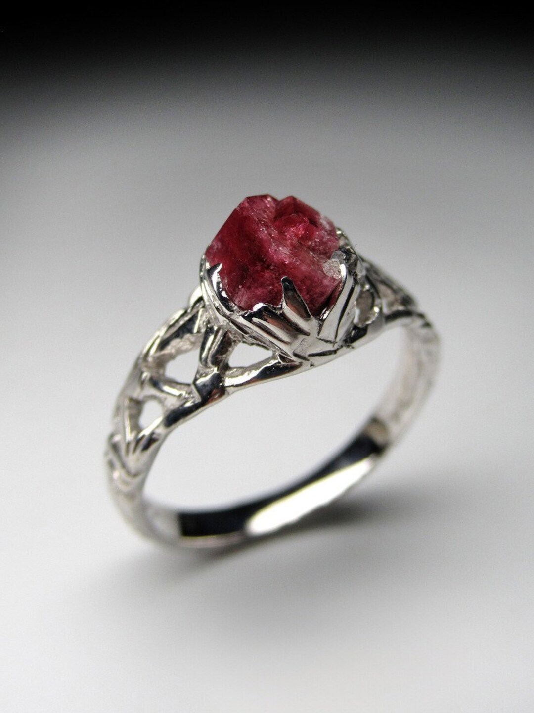 Made to Order: Red Emerald Ring Gold Bixbite Raw Crystal Ring Jewellery ...