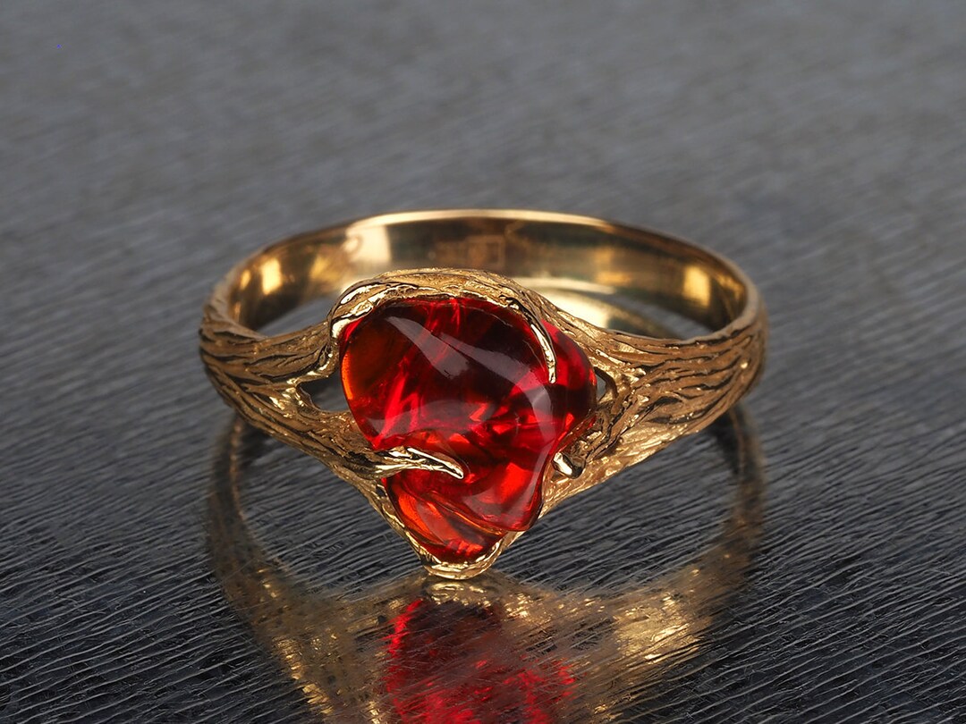 Fire Mexican Opal Gold Ring Mexican Gold Red Freeform Gemstone - Etsy
