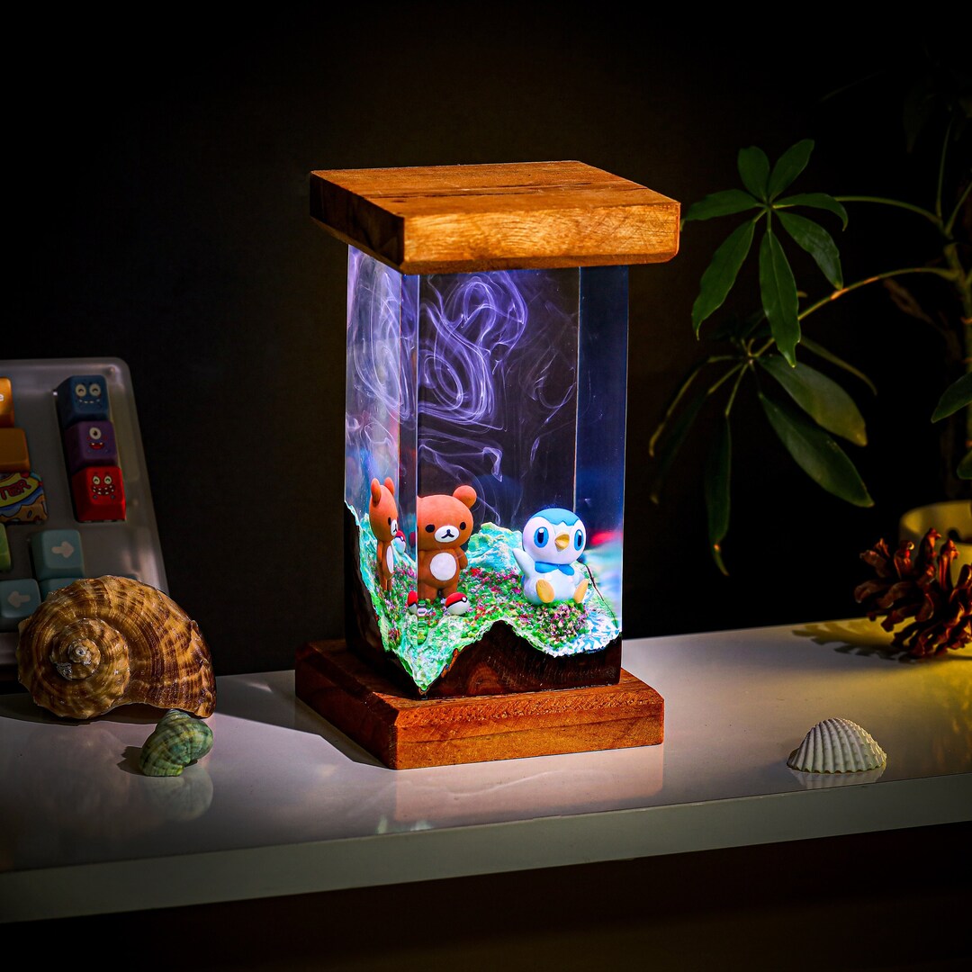 Kuma and Piplup Pokemon Epoxy Lamp Custom Pok.emon Resin Lamp Resin ...