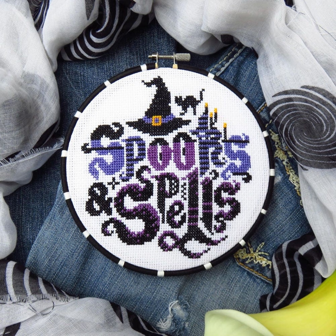 Halloween Cross Stitch Pattern, Witchy Cross Stitch Sampler, Spooky ...