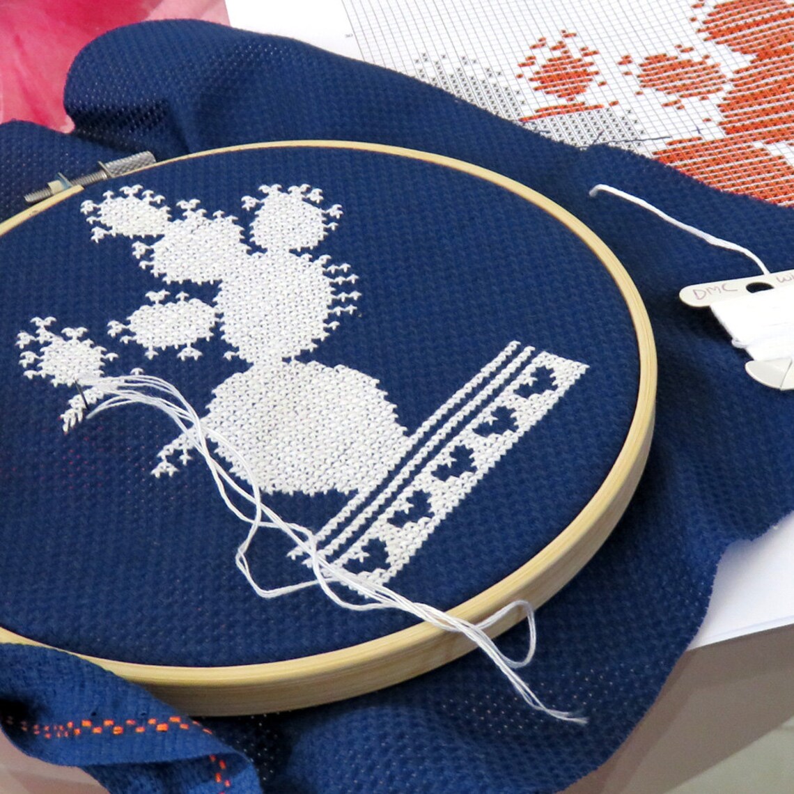 Prickly Pear Cactus Cross Stitch Pattern, Blackwork Pattern, Succulent ...