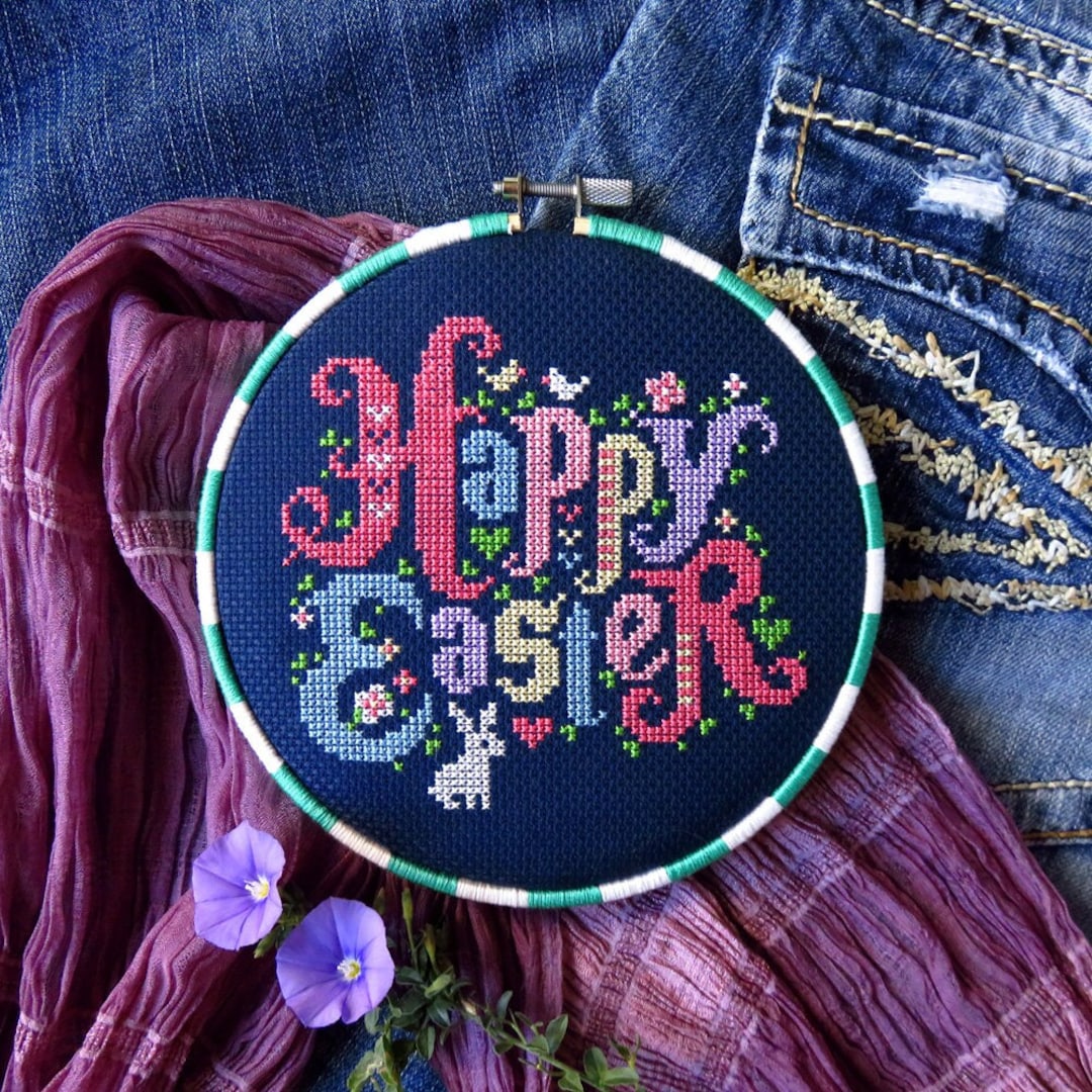 Happy Easter Cross Stitch Sampler, Easter Bunny Cross Stitch Pattern ...