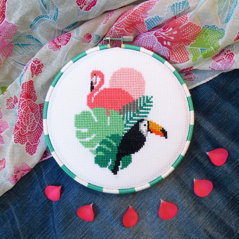 Flamingo Cross Stitch Pattern Pdf, Bird Cross Stitch Chart, Toucan ...