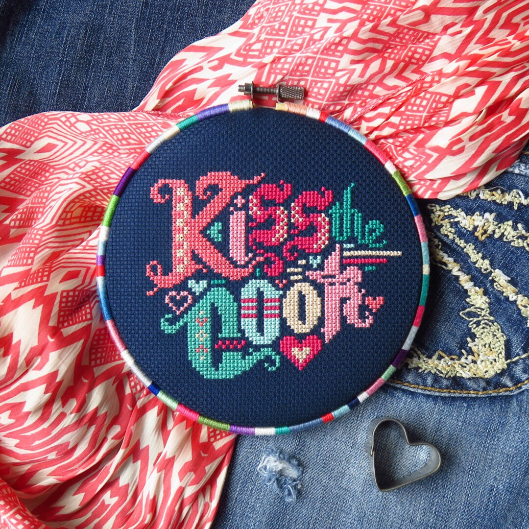 Kiss the Cook Cross Stitch Pattern Pdf, Modern Cross Stitch Quote ...