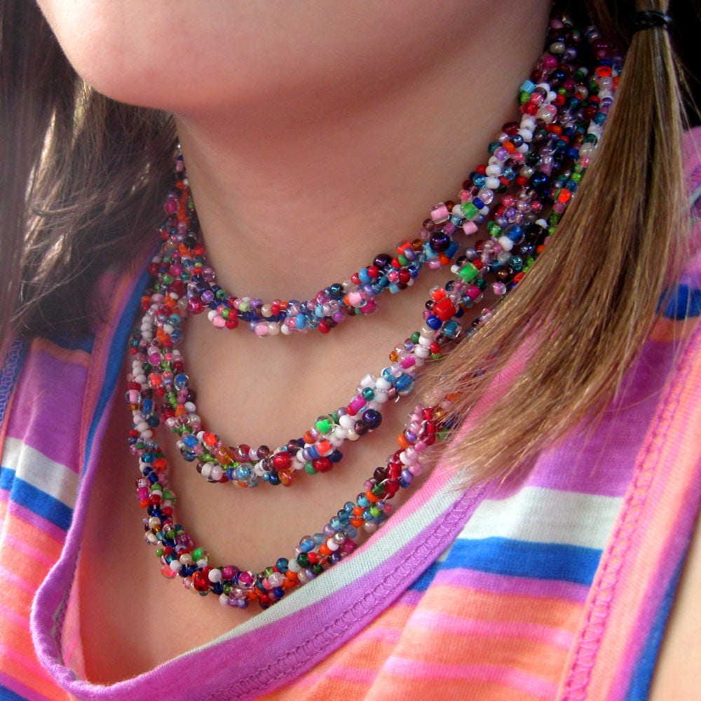 Bohemian Seed Bead Necklace – Seed Bead Pattern – Pink Beaded Necklace ...
