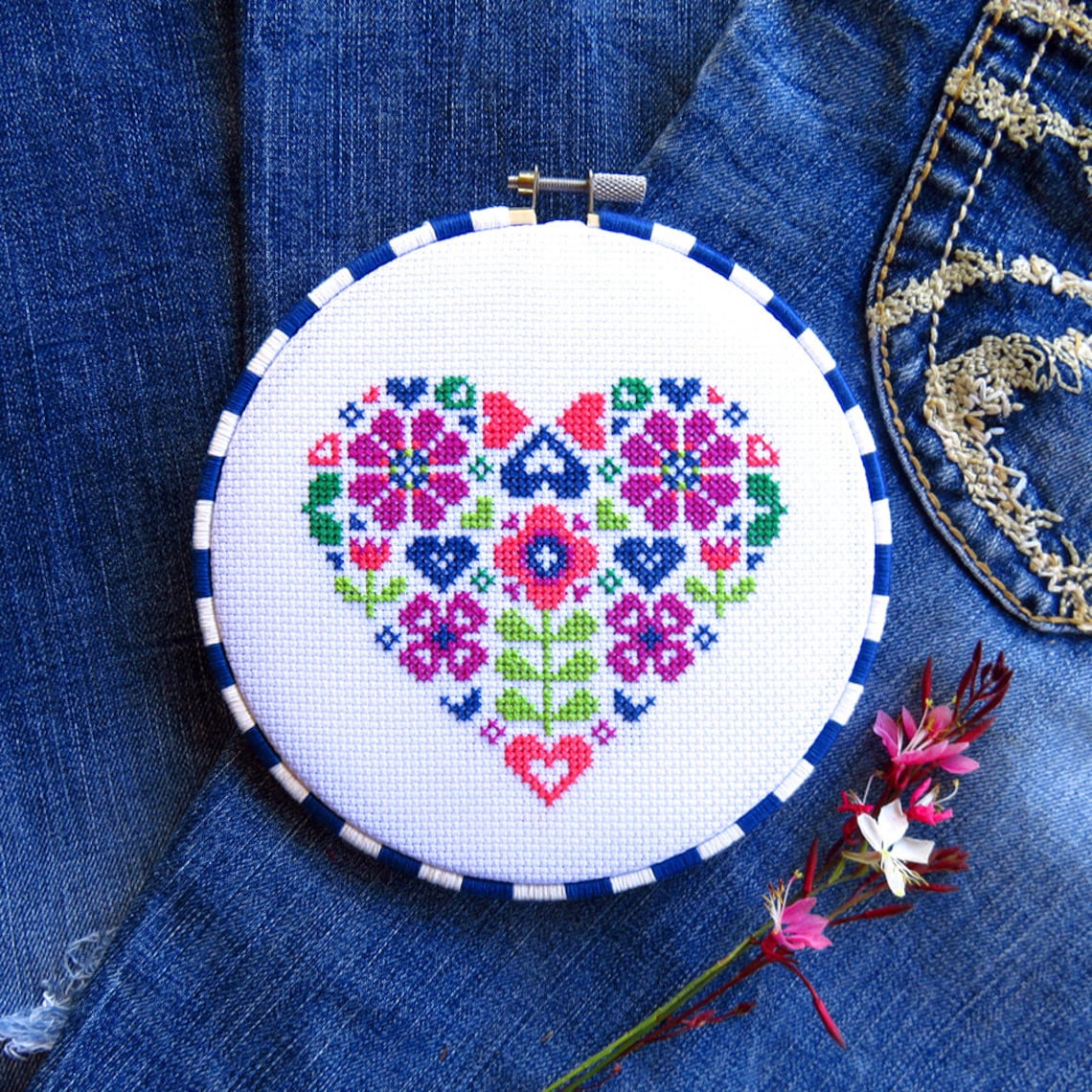 Floral Heart Cross Stitch Pattern Flower Cross Stitch | Etsy