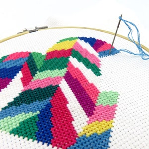 Needlepoint Heart Cross Stitch Pattern, Rainbow Heart Embroidery Pdf ...