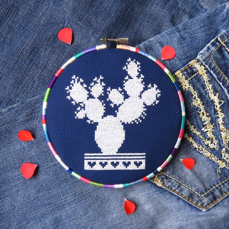 Prickly Pear Cactus Cross Stitch Pattern, Blackwork Pattern, Succulent ...