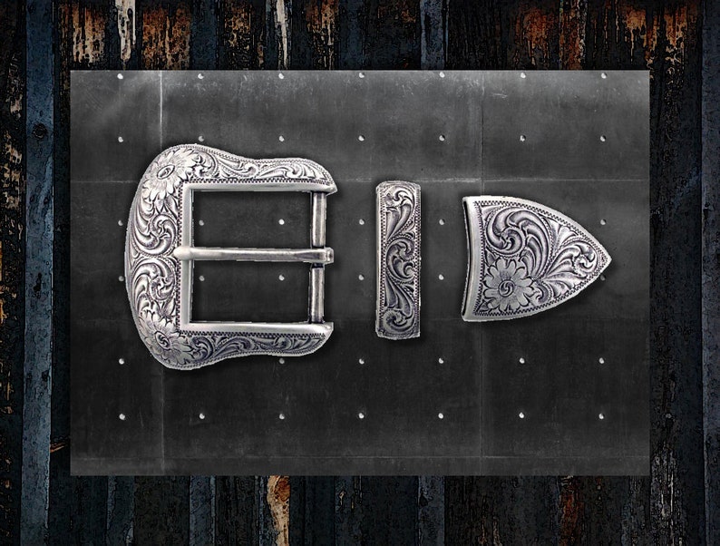 Engraved Western Buckle Set Antique Silver Finish Fits 1 - Etsy
