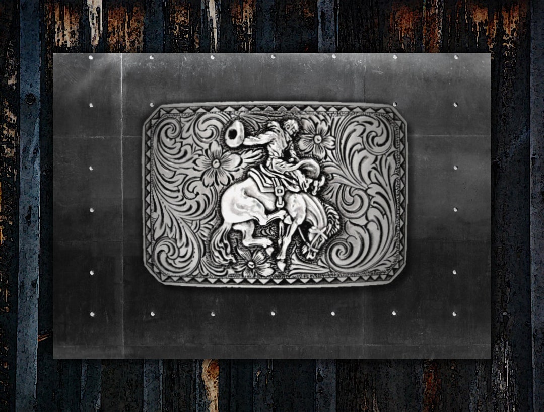 Rodeo Cowboy Buckle * Bucking Bronco Rider * Sterling Silver Plated ...