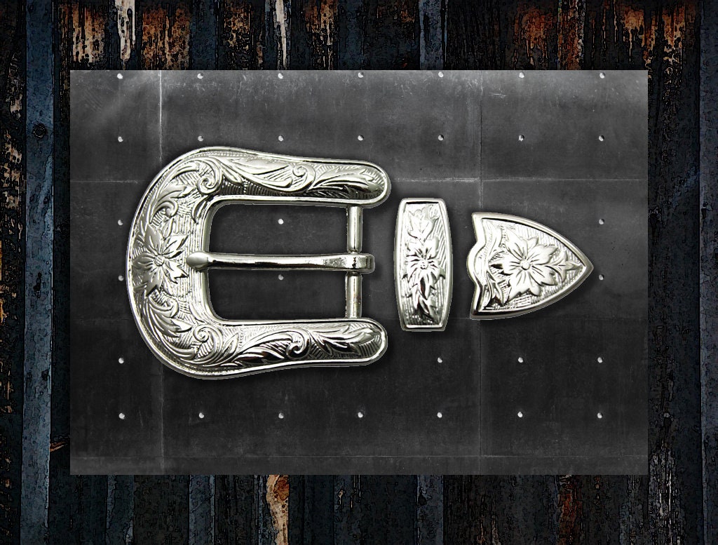 Western Buckle Set Bright Silver Finish 3 Pieces - Etsy
