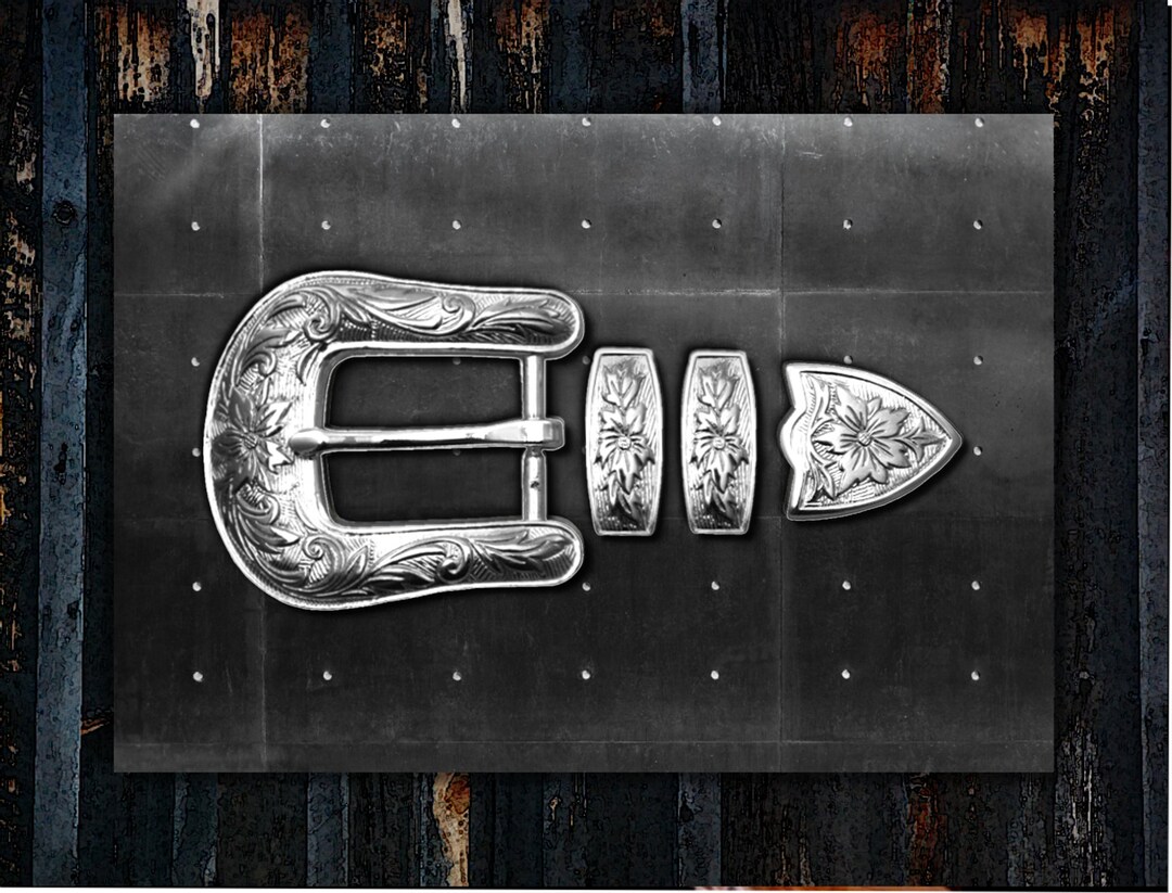 Ranger Western Buckle Set Engraved Bright Silver 4 Pieces Fits 1 25 Mm ...