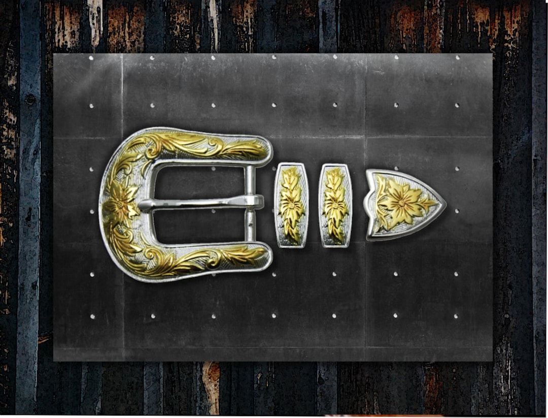 Ranger Western Buckle Set * Engraved Silver & Gold * 4 Pieces * Fits 1 ...