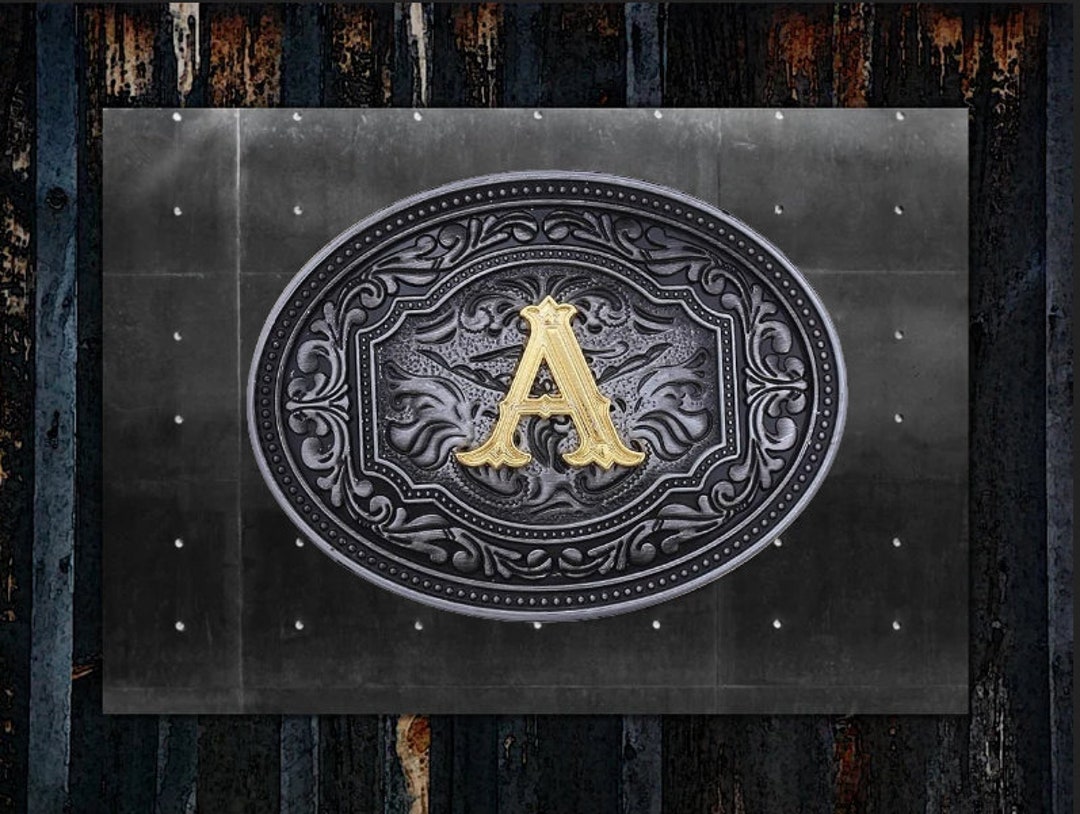 Initial Belt Buckles * Western Trophy Style * Antique Silver With Brass ...