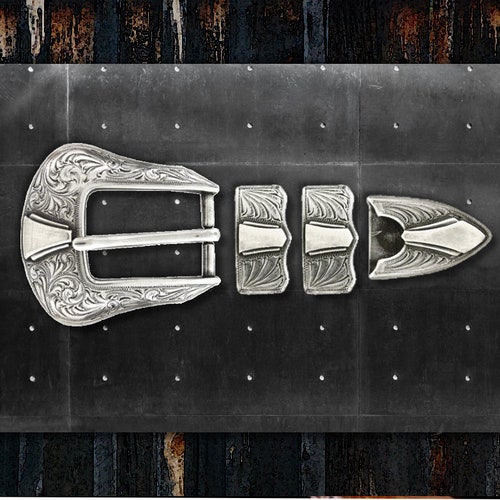 Engraved Ranger Buckle Set Hand Polished Antique Silver | Etsy