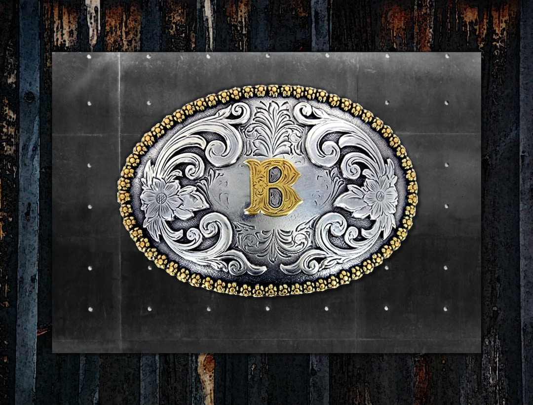 Initial Belt Buckles * A to Z * Western Style * Antique Silver & Gold ...