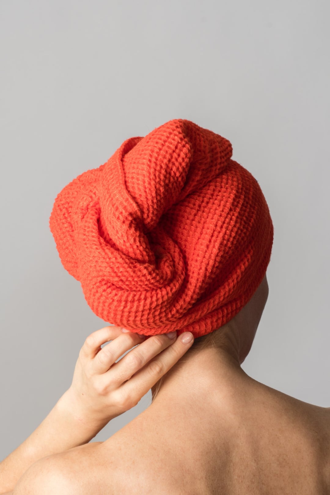Double-layered Orange Linen Waffle Weave Hair Towel Turban - Luxurious ...