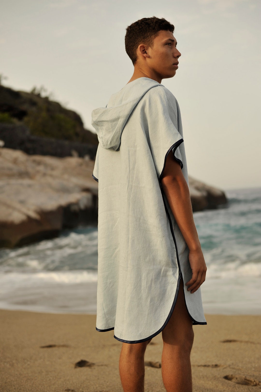 Men's Linen Small Waffle Beach Poncho: the Perfect Summer Gift in ...