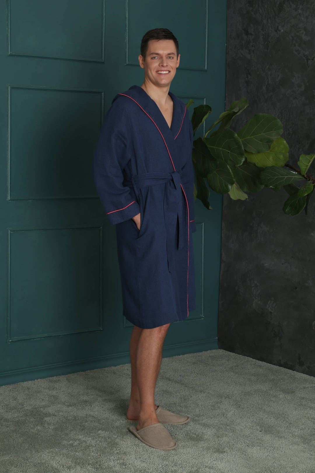 Linen Men Bathrobe Linen Bathrobe With Hood Robe Linen - Etsy