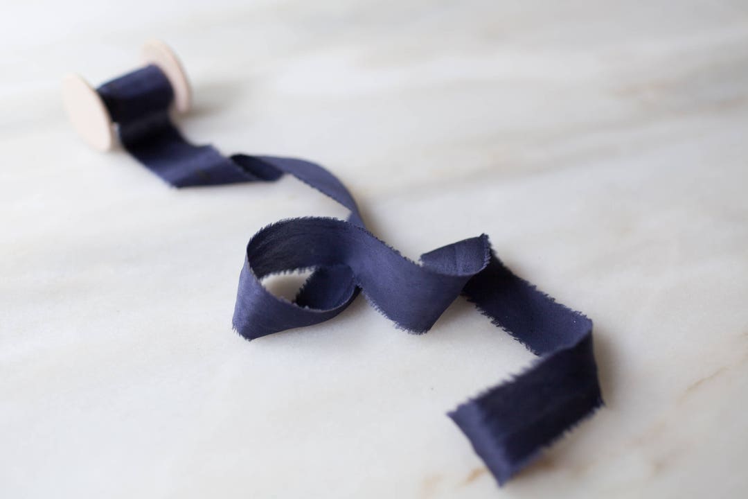 Handmade Navy Blue Silk Ribbon: 1" Wide, Botanical Dye - Etsy