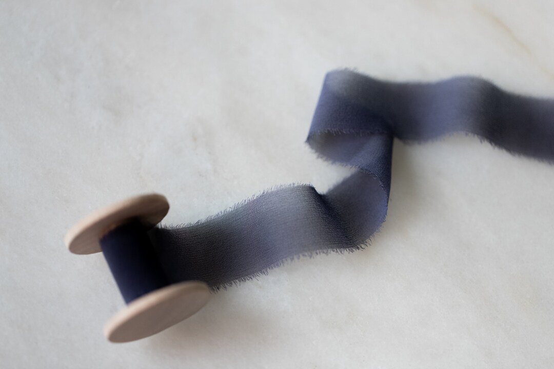 Handmade Navy Blue Silk Chiffon Ribbon | Saudade | 1" Wide | Hand-dyed ...