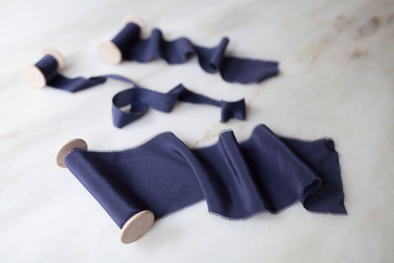 Saudade Navy Blue Silk Ribbon 4 Wide Handmade Hand - Etsy