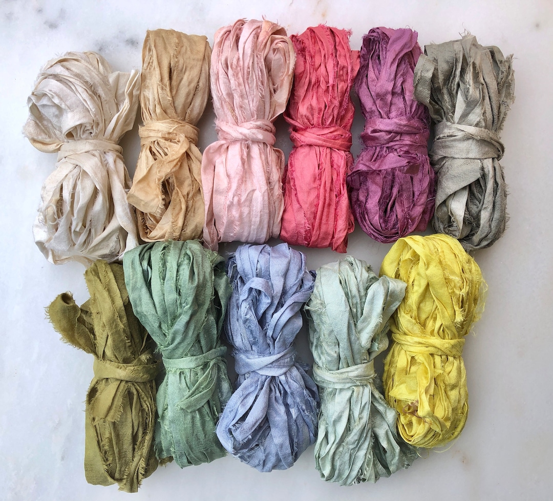 Upcycled Sari Silk Ribbon | Natural Dye | Hand Dyed With Flowers and ...