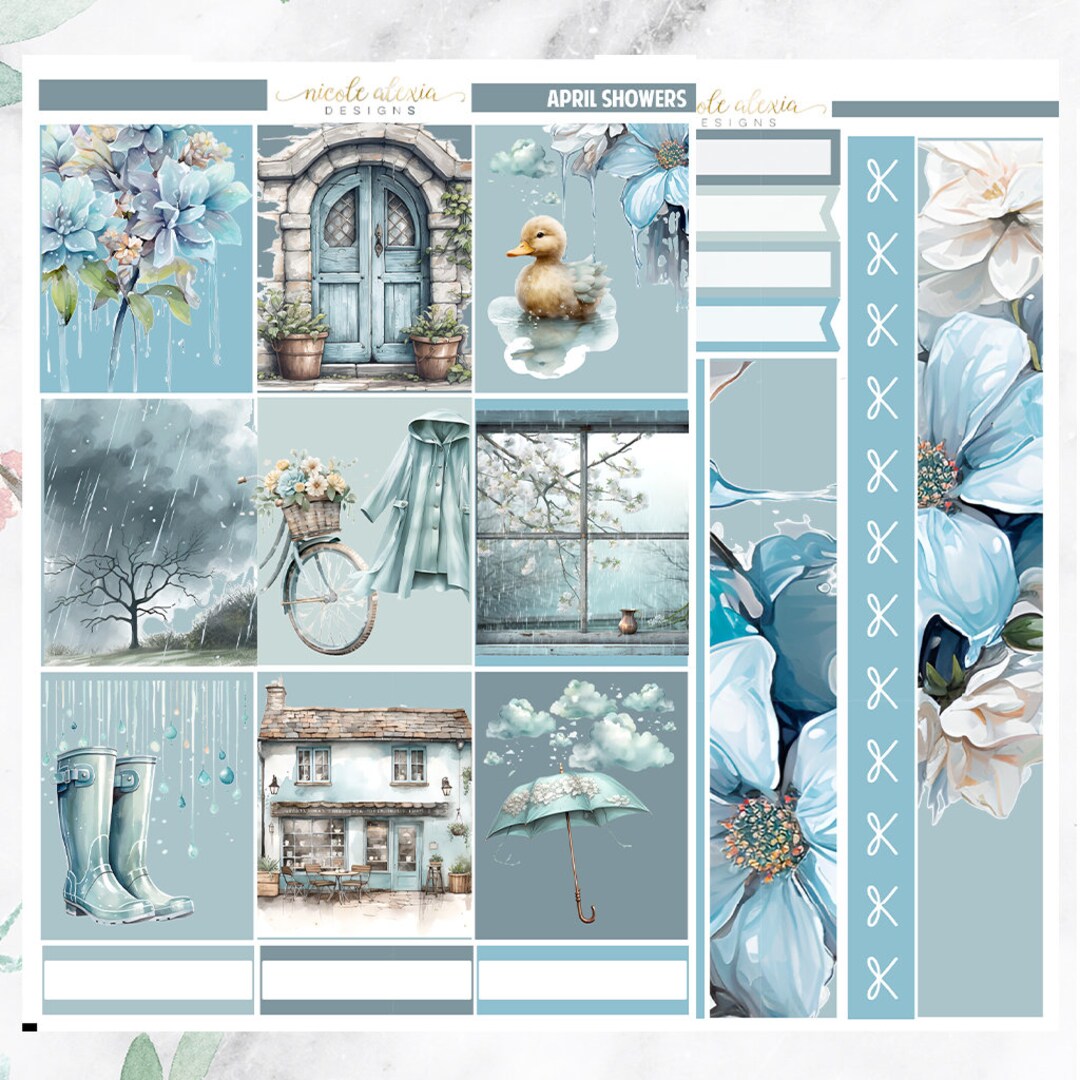 April Showers Mini Planner Sticker Kit , Planner Stickers - Etsy