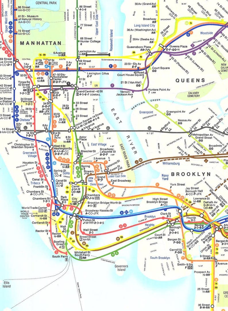 New York Subway Map 1980s View of Manhattan and the Boroughs. Take a ...