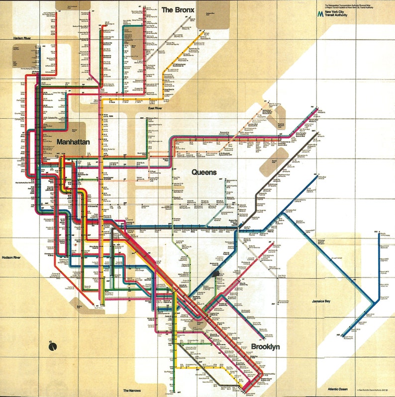 New York Subway Map 1972 Designed by Vignelli Geometric Subway ...