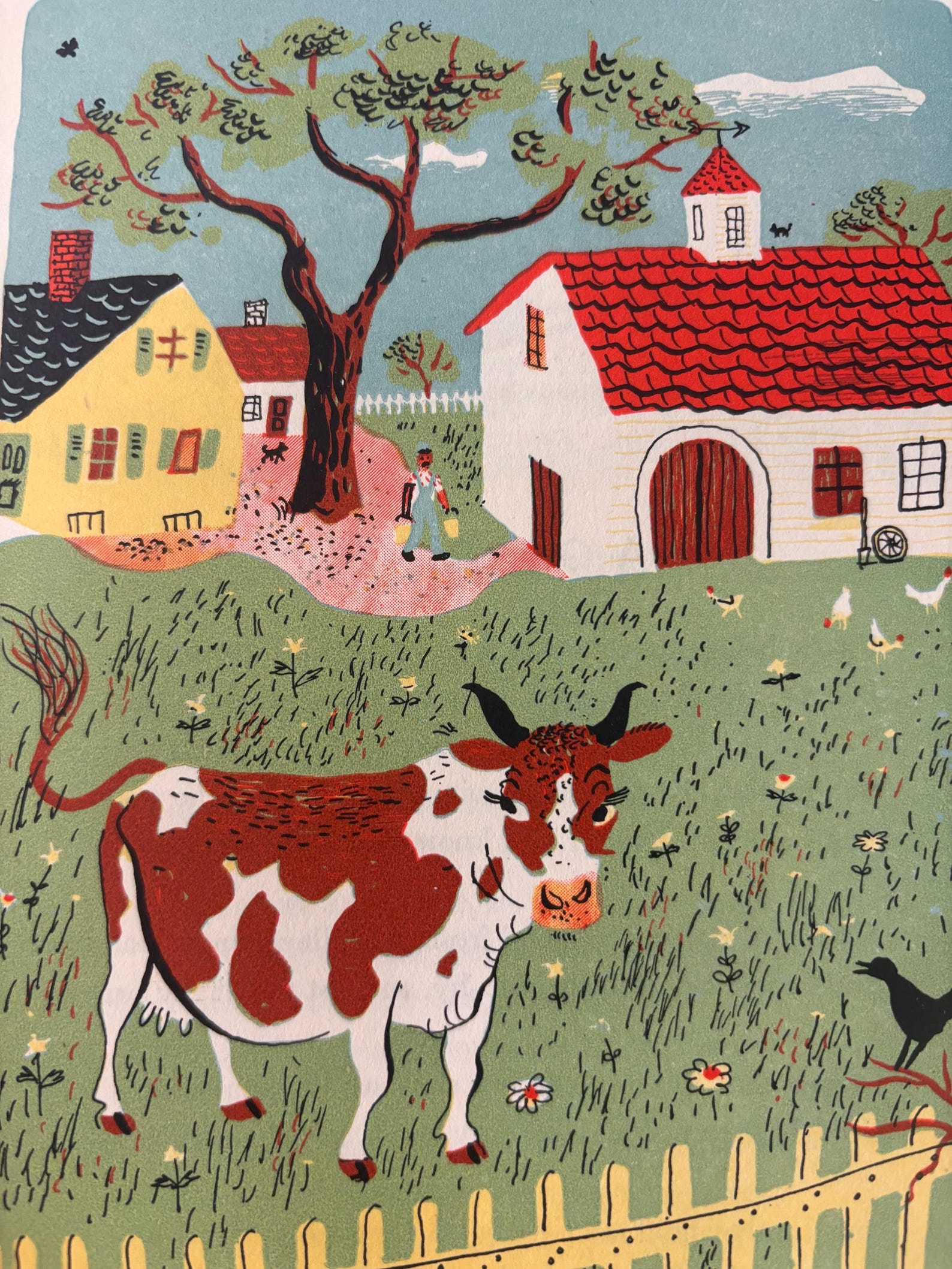 Cow in Pasture Art Print After Roger Duvoisin | Barnyard Scene | Gift ...