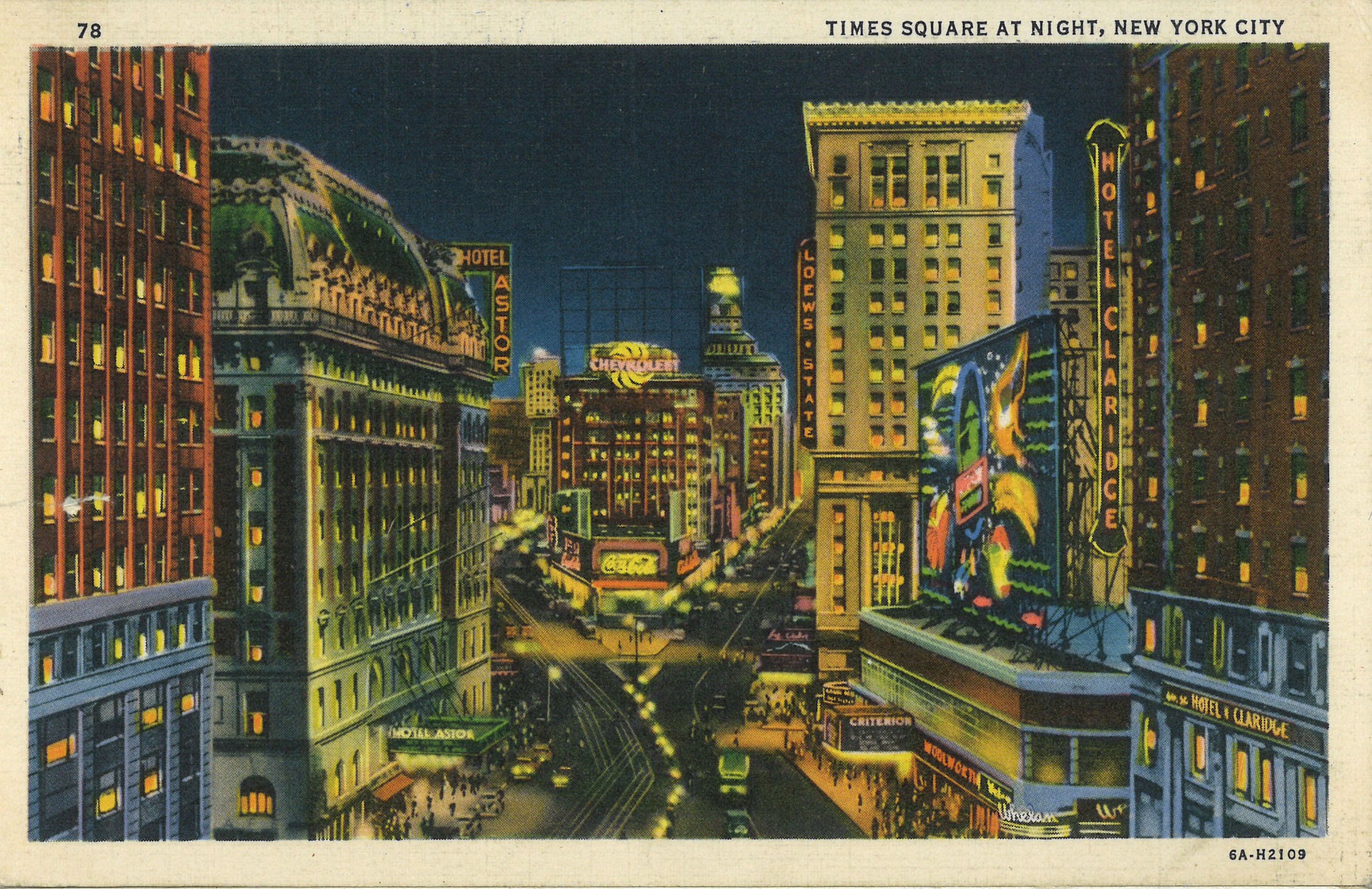 Times Square at Night 1930s Color Scene Framable Print Reclaimed ...