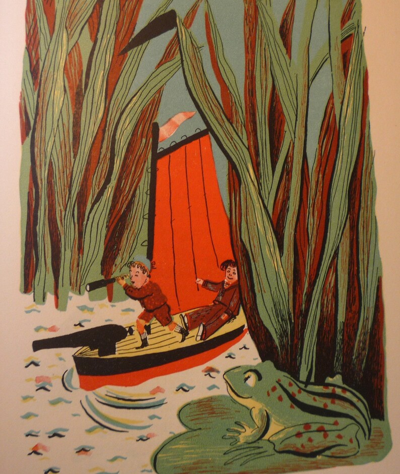 Boys on Adventure Paddling a Boat Art Print by Roger Duvoisin Framable ...