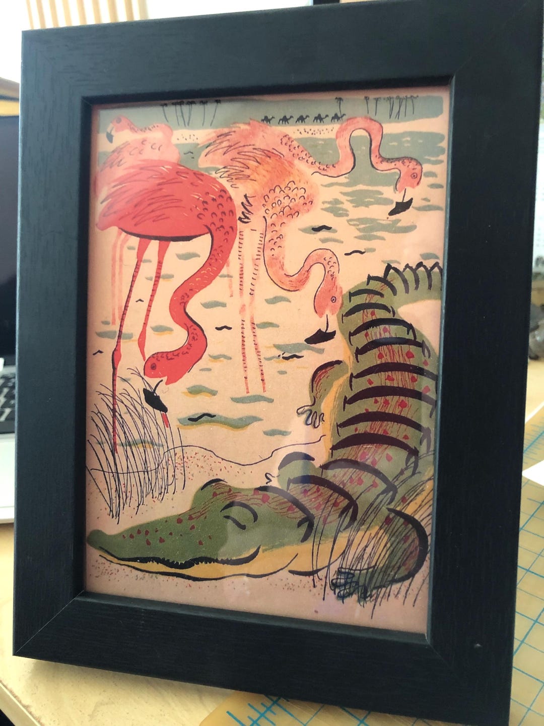 NEW Framed Flamingo and Friends Print - Florida Scenery - Alligator and ...