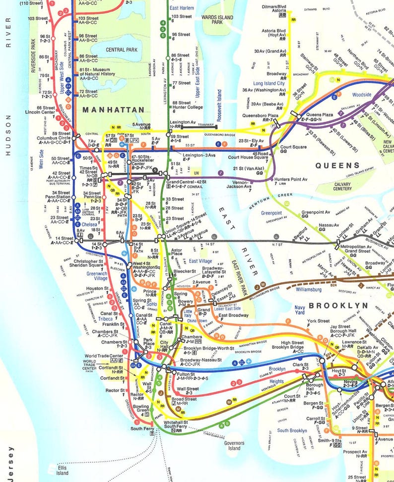 New York Subway Map 1980s View of Manhattan and the Boroughs. Take a ...