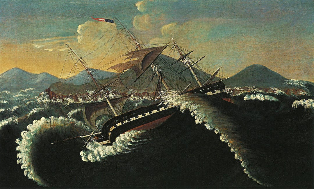 Storm at Sea | Folk Art Print | Boat Capsizing in Rough Water ...