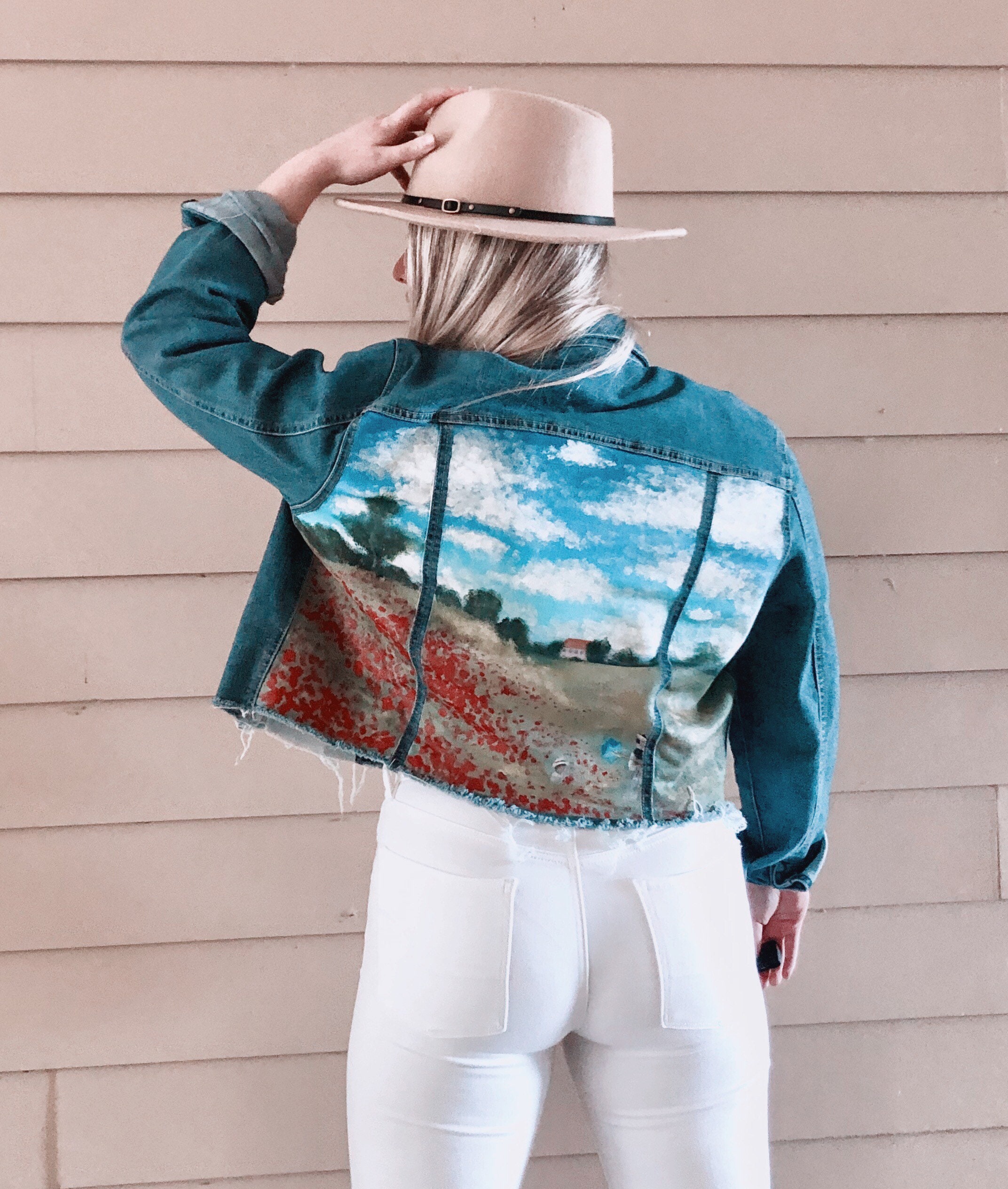 Monets Poppy Field Inspired Hand Painted Denim Jacket - Etsy