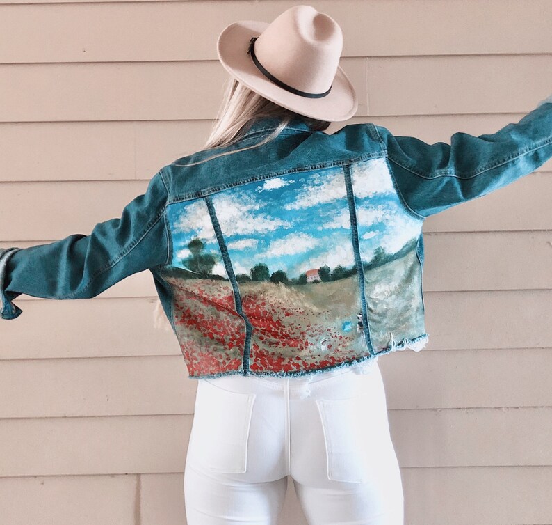 Monets Poppy Field Inspired Hand Painted Denim Jacket - Etsy