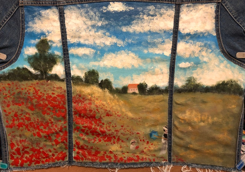 Monets Poppy Field Inspired Hand Painted Denim Jacket - Etsy