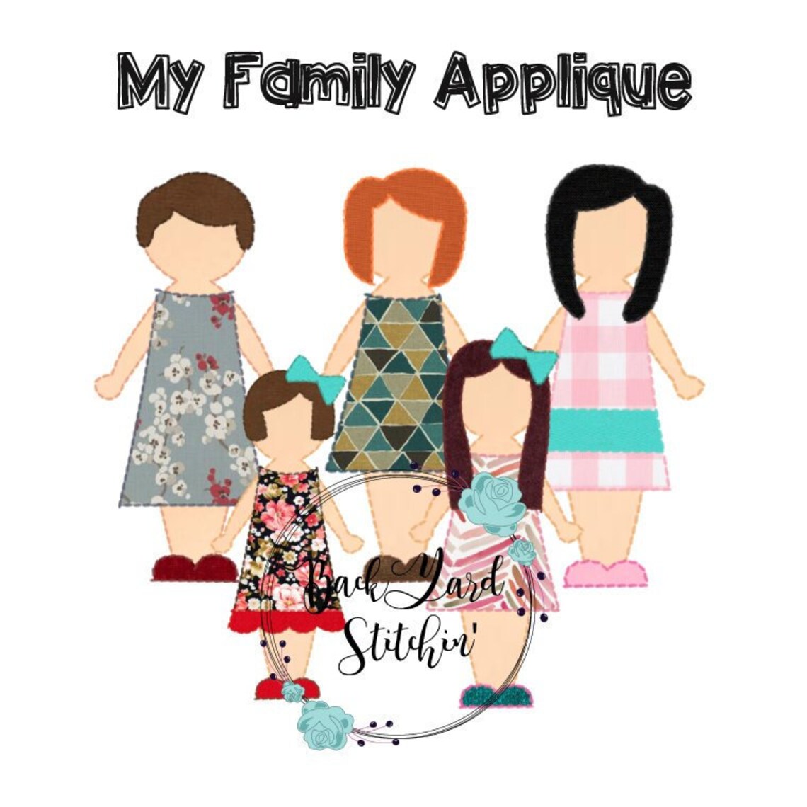 Women & Girl Set My Family Photo Applique DIGITAL Embroidery - Etsy