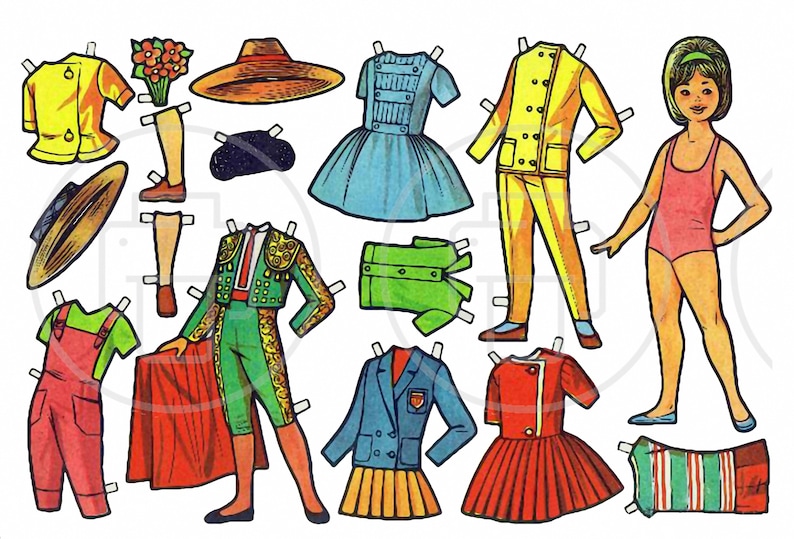Vintage Spanish Paper Dolls Form the 1960s. Colored and for Coloring ...